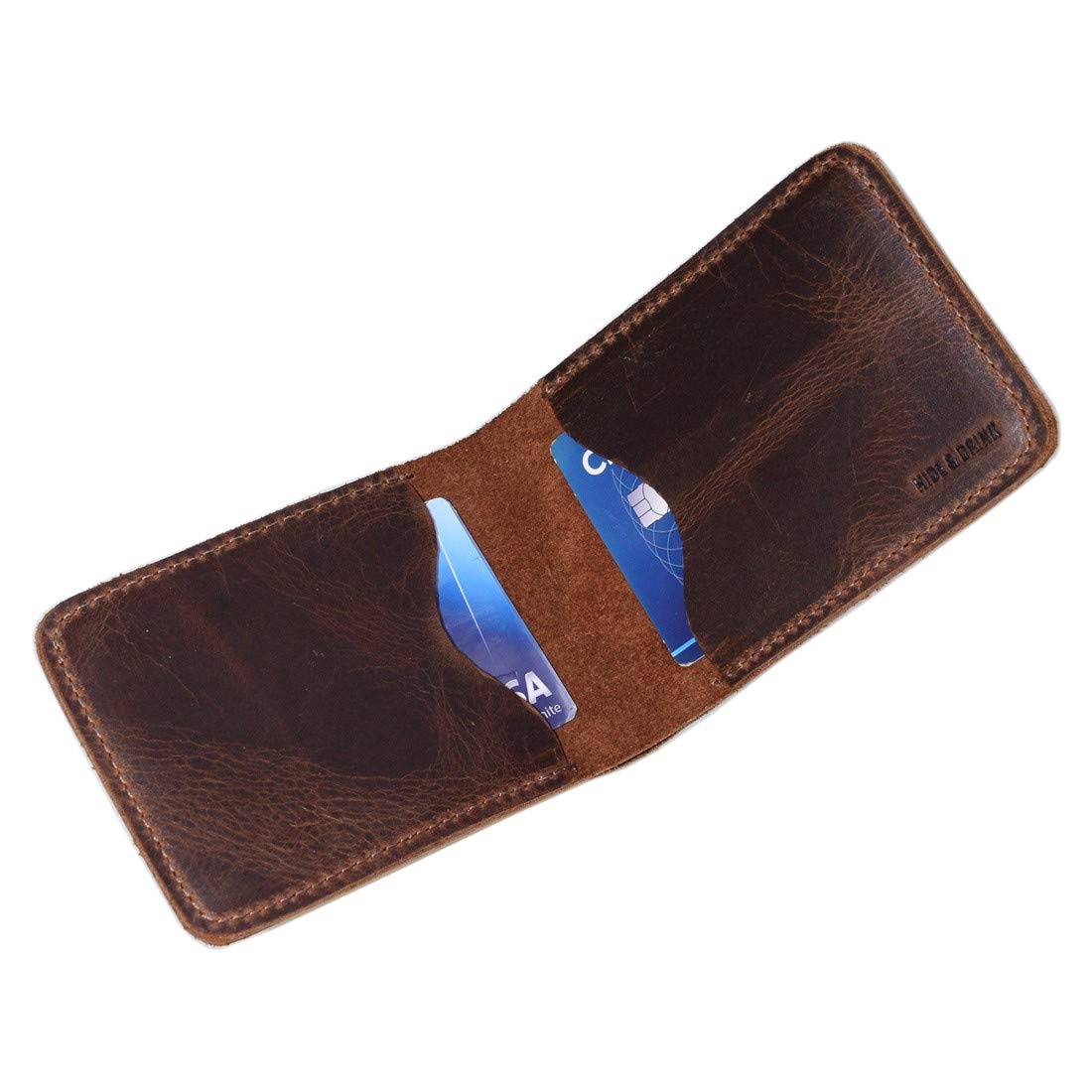 Hide & Drink, Horizontal Bi-Fold Leather Wallet, Holds Up to 8 Cards Plus Flat Bills/Money Organizer/Travel Essentials, Handmade Includes 101 Year Warranty :: Bourbon Brown