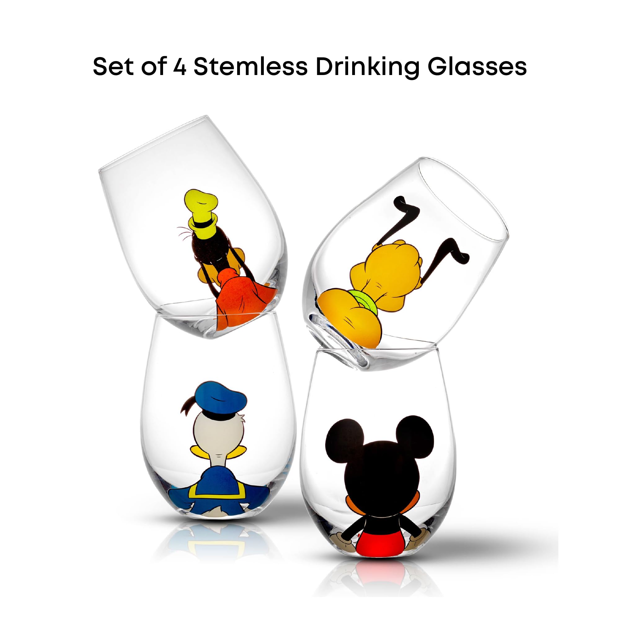 JoyJolt Disney Mickey Mouse Squad Collection Tumblers. 15oz Stemless Wine Glasses Set of 4 Stemless Drinking Glasses. Disney Gifts Stuff, Disney Wine Glass Mickey Mouse Cup Set