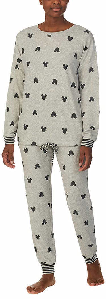 Disney Womens 2 Piece Cozy Pajama Set (Gray Mickey Mouse, Medium)