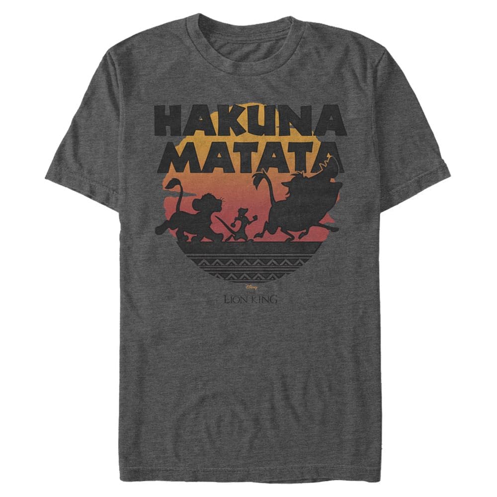 Disney Men's Lion King Gang Hakuna Matata Sunset Graphic T-Shirt, Char HTR, X-Large