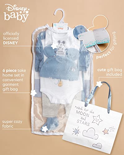 Disney Newborn Baby Boys Girls 7 Piece Layette Gift Set: Mickey Mouse, Winnie the Pooh & Minnie Mouse, 0-6M, Size 0-3M, Mickey Blue/Heather Grey