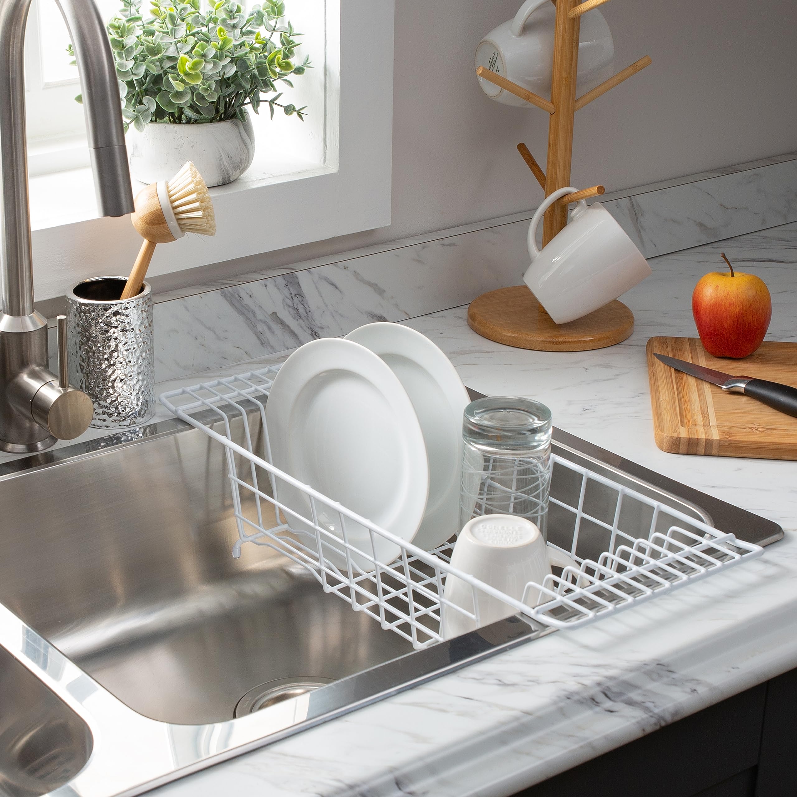 Kitchen Details Sink Dish Drainer Drying Rack, for Countertop, Space Saving, in White
