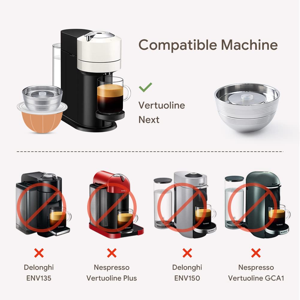 Reusable Vertuo Next Coffee Pods Holder Stainless Steel Refillable Filters Only Compatible with Nespresso VERTUO NEXT 8OZ - 3.0 Genaration