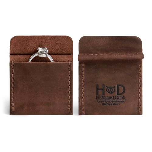 Hide & Drink, Wedding Ring Case, Engagement Pouch, Bride and Groom Jewelry Storage, Marriage Travel, Ring Bearer, Proposal Ring Holder, Full Grain Leather, Handmade, Bourbon Brown