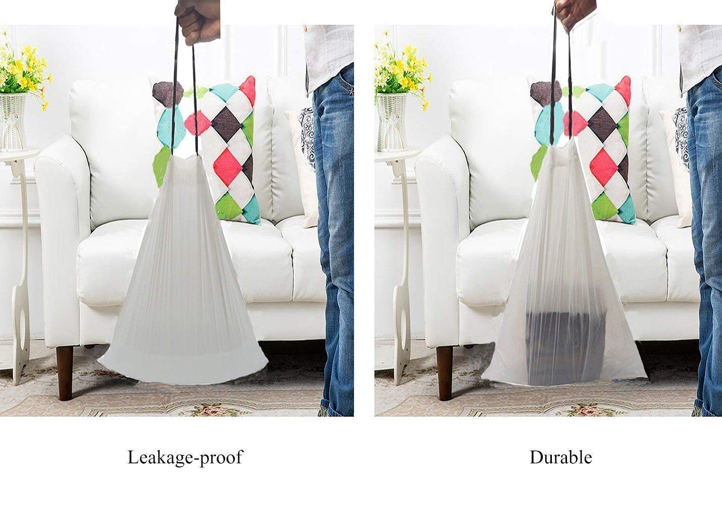 Besli 10 Gallon DrawString Strong Trash Bag Garbage Bag (10 Gallon(90 Bags), White)