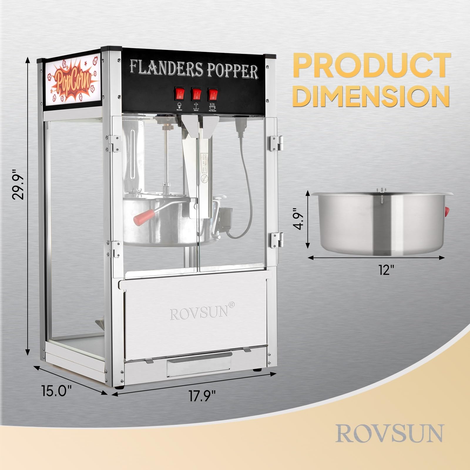 ROVSUN Commercial Popcorn Machine Movie Theater Style with 16 Ounce Kettle, Countertop Popcorn Maker Machine w/Stainless Steel Scoop, Oil Spoon & 3 Popcorn Cups (Black)