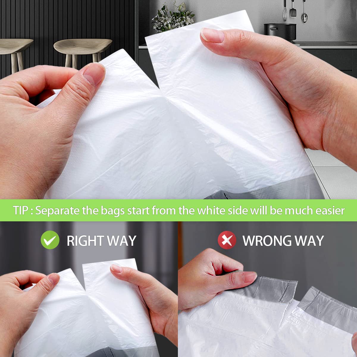 1.6 Gallon/220pcs Strong Drawstring Trash Bags Garbage Bags by Teivio, Bathroom Trash Can Bin Liners, Code b fit 6 Liter, Small Plastic Bags for home office kitchen