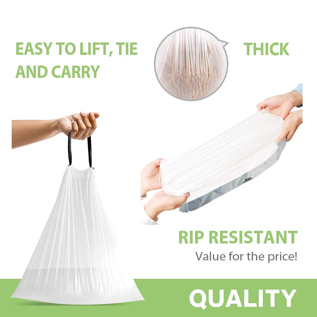 1.6 Gallon/220pcs Strong Drawstring Trash Bags Garbage Bags by Teivio, Bathroom Trash Can Bin Liners, Code b fit 6 Liter, Small Plastic Bags for home office kitchen