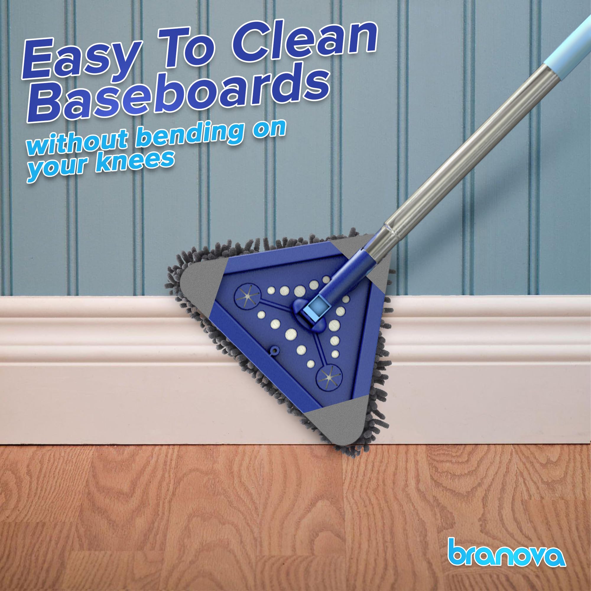 Branova 85" Extendable Wall Cleaner Mop - 360° Rotatable Ceiling Cleaner, Baseboard Cleaner Tool with Handle, Wall Mop with 6 Reusable Mop Pads & Mop Holder - Triangle Mop for Walls and Floors