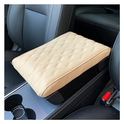 Augeny Car Center Console Cushion Pad, Memory Foam Leather Auto Armrest Box Mat, Four Seasons Universal Waterproof Armrest Cover, Car Interior Decor Accessories for Most Vehicles (Wave, Beige)
