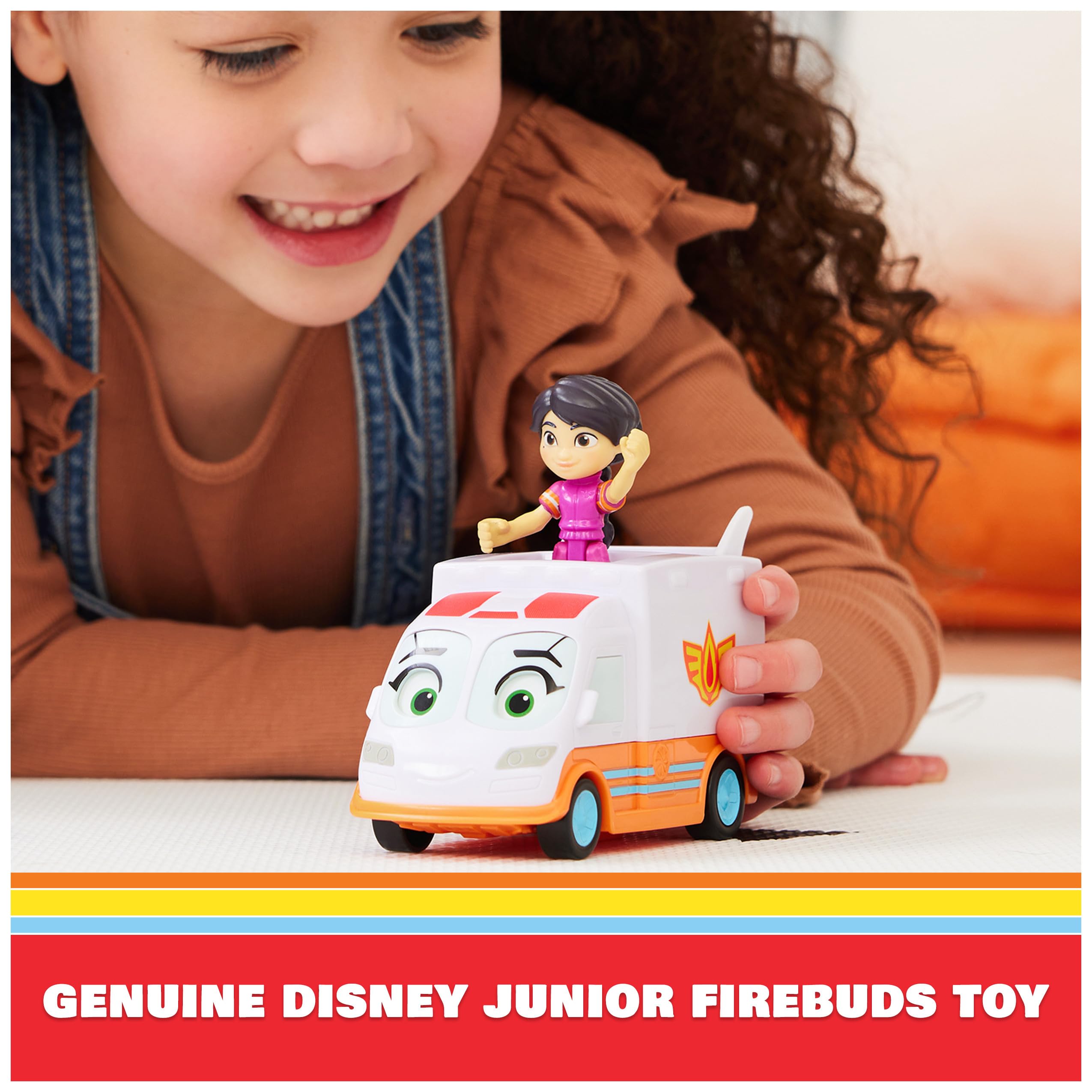 Disney Junior Firebuds, Violet and Axl, Action Figure and Ambulance Toy with Interactive Eye Movement, Kids Toys for Boys and Girls Ages 3 and up