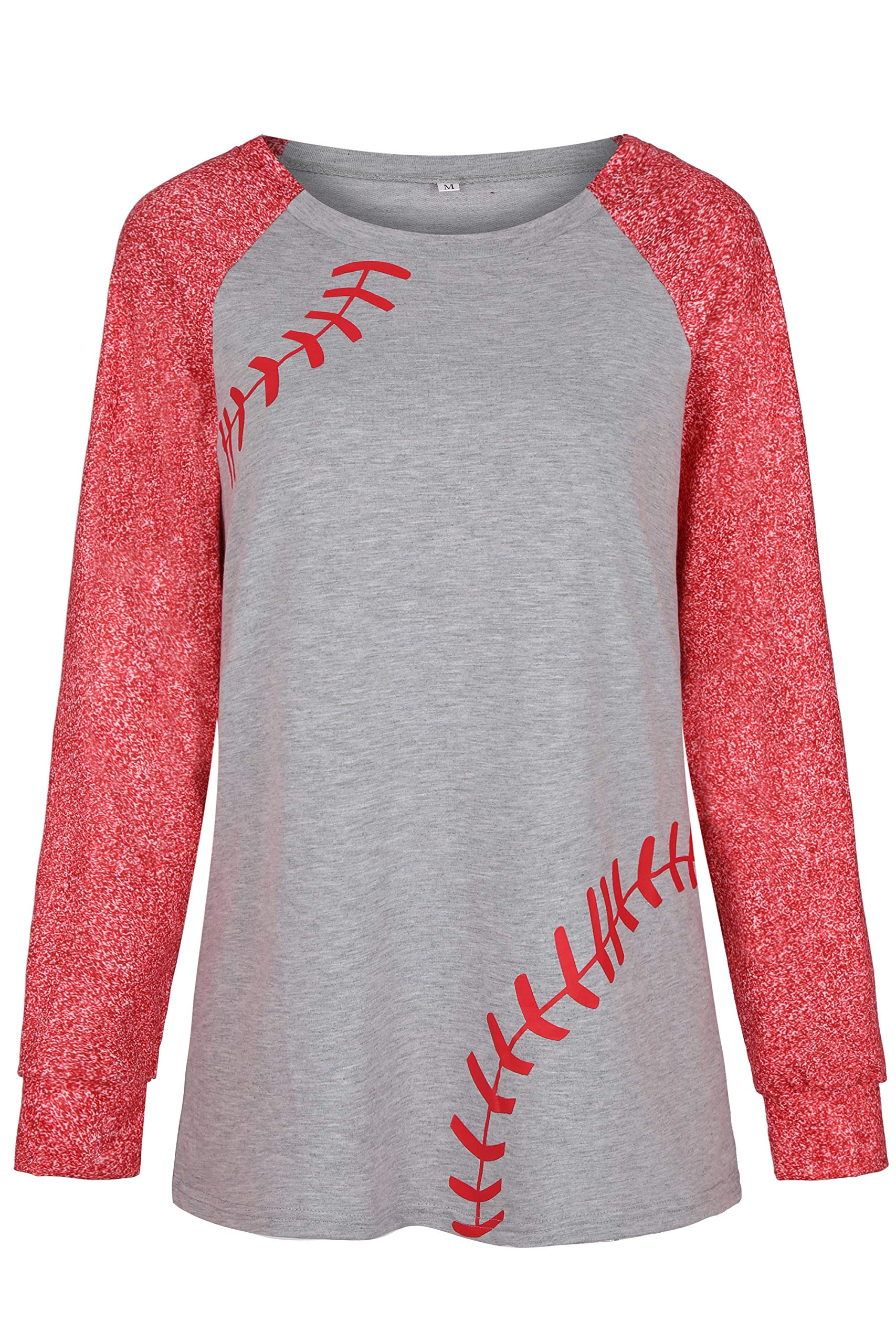 Womens Long Sleeve Shirts Baseball Clothing Creative Long-Sleeved Tops Aesthetic Tshirts Baseball Mom Shirts Red