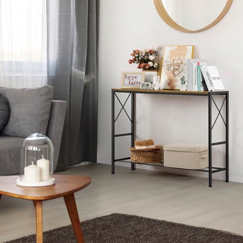 Console Table Small Industrial Entryway Table 41" Wood Sofa Table, Console Table with Metal Frame, Entrance Table for Hallway, Living Room, Foyer, Behind Couch Table Skinny Entryway Table