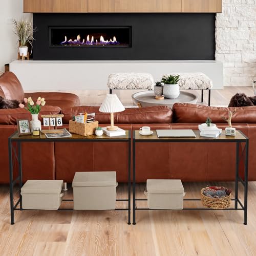 Console Table Small Industrial Entryway Table 41" Wood Sofa Table, Console Table with Metal Frame, Entrance Table for Hallway, Living Room, Foyer, Behind Couch Table Skinny Entryway Table