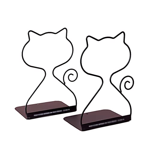 Book Ends for Shelves Bookends Cat-Shaped Bookend Bookshelf Student Desktop Non-Slip Bookend Holds Heavy Books Thick Book Book Ends Office Book Stand (Color : Black)