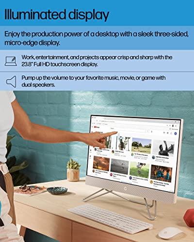 HP All-in-One Bundle PC, 23.8" FHD Micro-Edge Touchscreen Display, 12th Generation Intel Core i5 Processor, Intel Iris Xe Graphics, 8 GB RAM, 512 GB SSD, Windows 11 Home OS, Wi-Fi (24-cb1170, 2022)