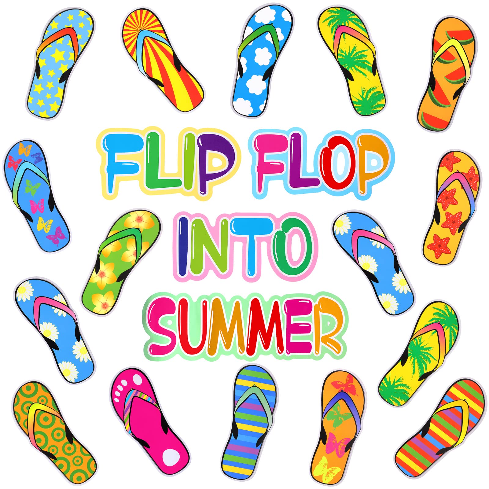 Flip Flop Accents Colorful Flip Flop Cutouts Summer Bulletin Board Wall Decor Hawaiian Beach Pool Party Cutouts with Glue Point Dots for Classroom Party Decoration (120 Pieces)