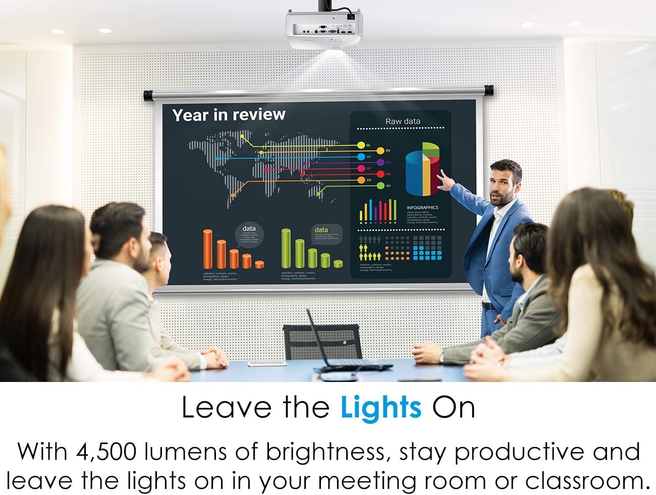 Optoma EH412x Professional 1080p Projector | 4,500 Lumens for Daytime Use in Meetings, Training and Classrooms | 15,000 Hour Lamp Life | 4K HDR Input | Built-in Speaker