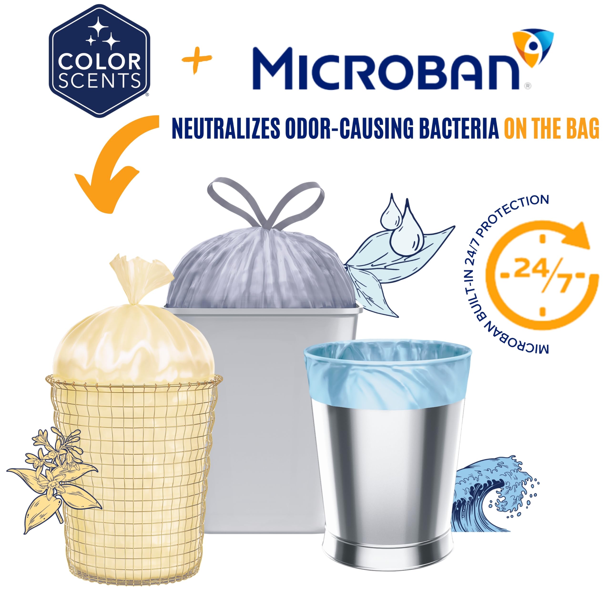 Color Scents Small Trash Bags - 4 Gallon, 80 Bags (1 Pack of 80 Count), Twist Tie - Lavender Bag in Lavender Scent with Microban
