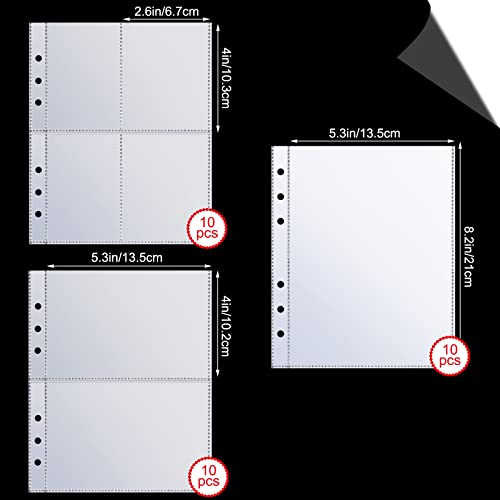 CHENGU Binder Pockets Clear 4 Pocket 2 Pocket 1 Pocket Pouch Document Folders Trading Card Binder Card Sleeves Photo Album Pages for 6 Ring Binder A5 Pocket Sleeves Refill Sheets (30 Pcs)