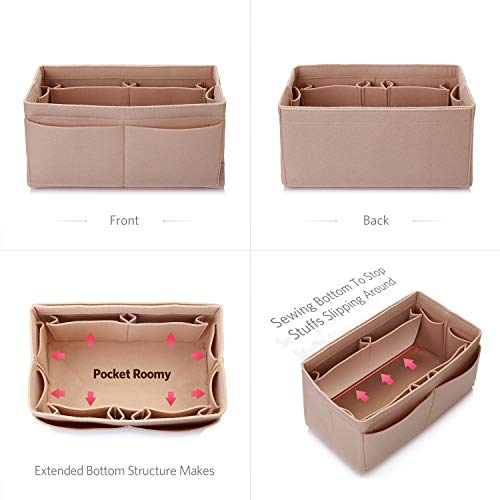 ZTUJO Felt Purse Organizer, Multi Pocket Bag in Bag Organizer For Tote & Handbag Shaper, Speedy 30, Speedy 35 and Speedy 40 (Medium, Beige)