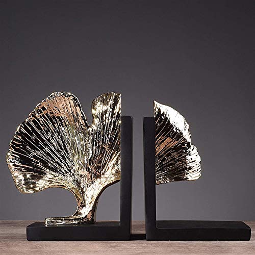 QLAZO Bookend Supports HeavyDuty , Books Ends Set of Two, Polyresin Ginkgo Leaf Resin bookend,Finish Book Organizer Children Adults Desk Office Gift