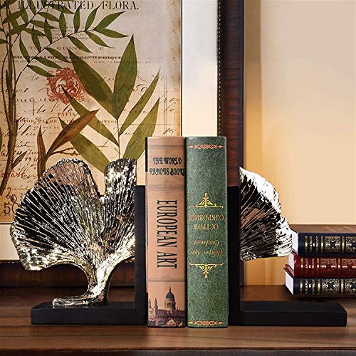 QLAZO Bookend Supports HeavyDuty , Books Ends Set of Two, Polyresin Ginkgo Leaf Resin bookend,Finish Book Organizer Children Adults Desk Office Gift