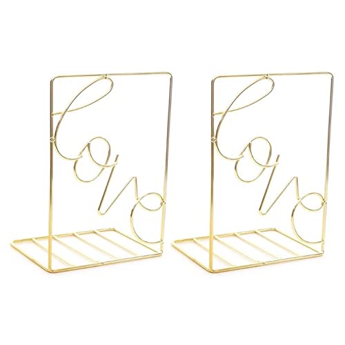 Wonzonewd File Sorters 2Pcs/Pair Creative Love Shaped Metal Bookends Desk Storage Holder Shelf Book Organizer Stand (Color : Gold)