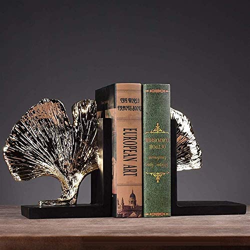 QLAZO Bookend Supports HeavyDuty , Books Ends Set of Two, Polyresin Ginkgo Leaf Resin bookend,Finish Book Organizer Children Adults Desk Office Gift