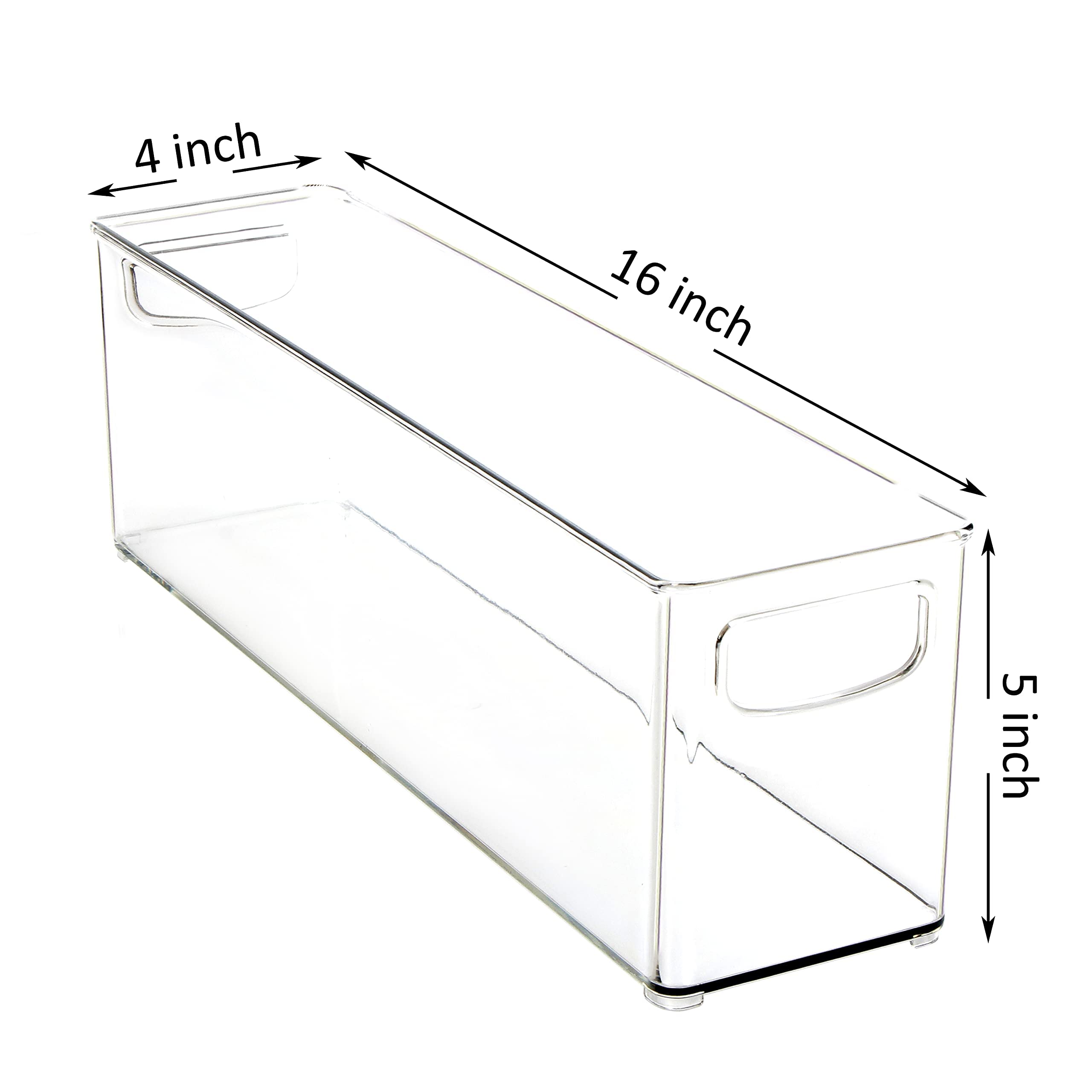 Youngever 2 Pack Stackable Plastic Storage Organizer Container Bin, Stackable Storage Bins with Handler for Refrigerator, Pantry (16" x 4" x 5")
