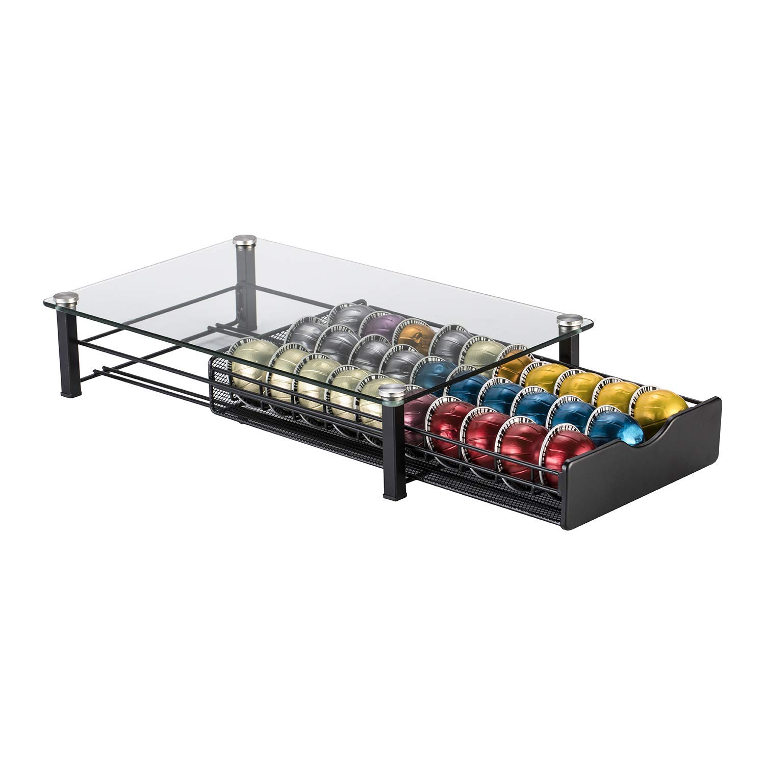 Rice rat Vertuo Capsule Holder Drawer for Nespresso With Glass For Cabinet Vertuoline Pod Storage Rack For Counter (Class-30 Pods)