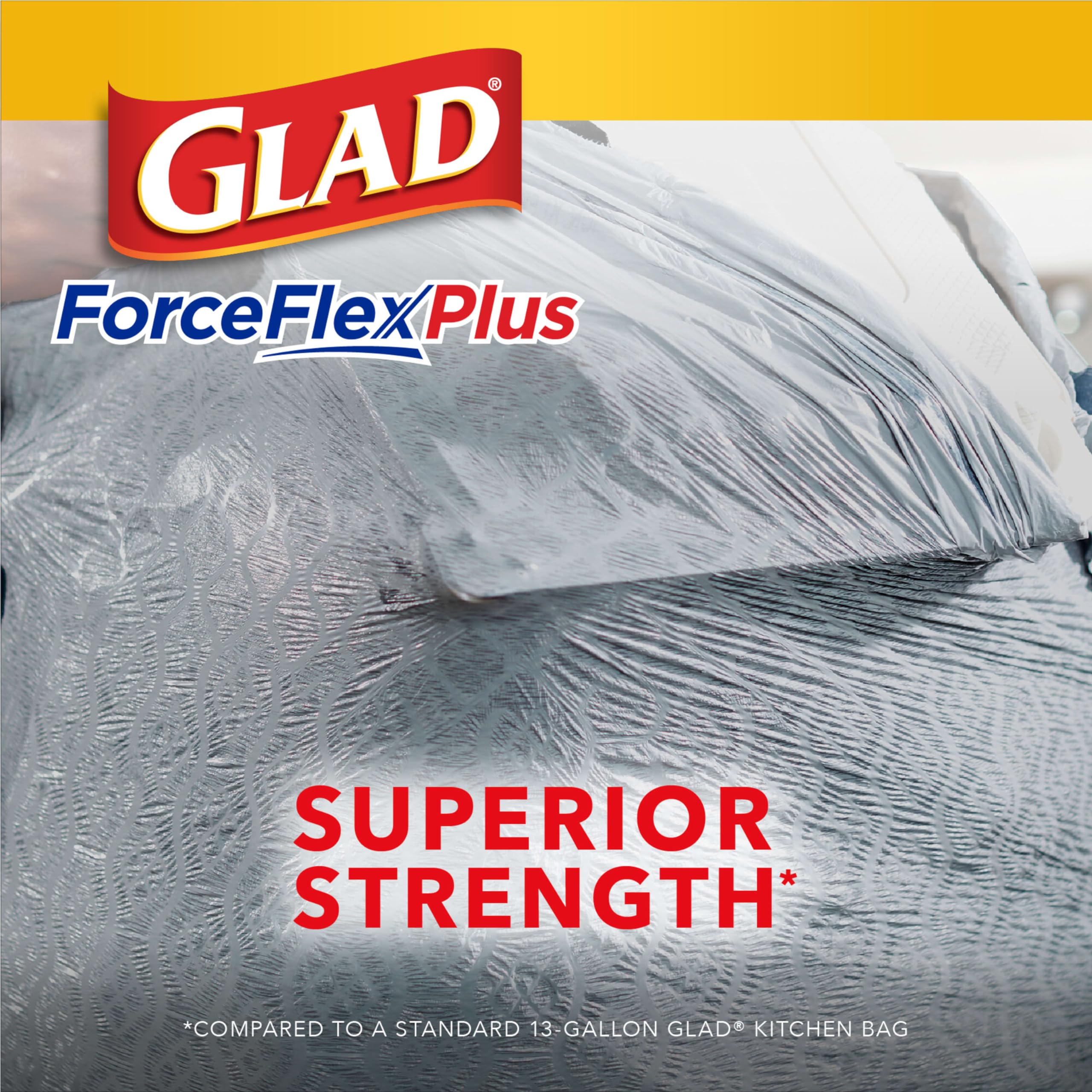 Glad ForceFlexPlus Tall Kitchen Drawstring Trash Bags - 13 Gallon Grey Trash Bag, Fresh Clean with Febreze Freshness 68 Count