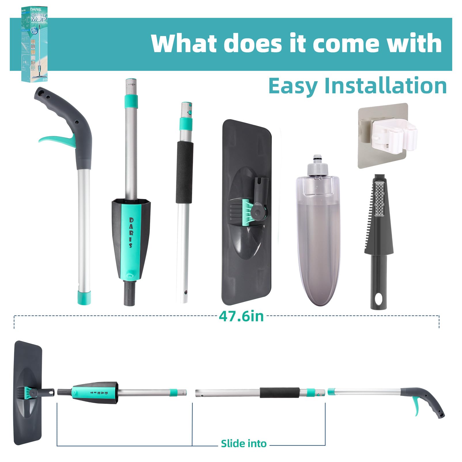 Microfiber Spray Mop for Floor Cleaning Wet Dry, Home Kitchen Hardwood Floor 360° Spin Flat Dust Mops with 12 FL.OZ. Refillable Bottle Include 4 Microfiber Reusable Pads 1 Scrubber and 1 Mop Holder