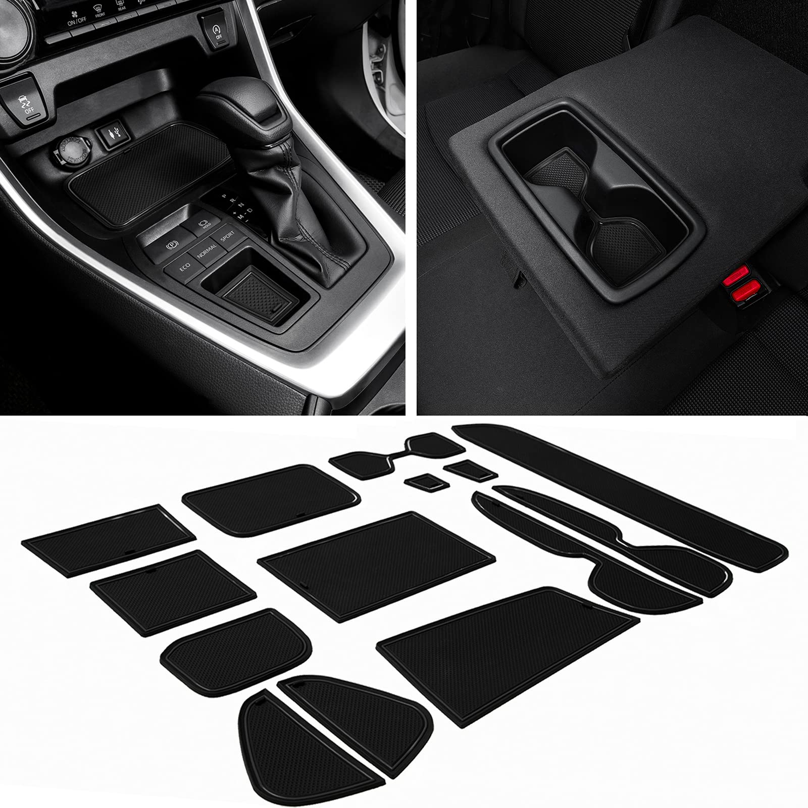 JDMCAR Liner Accessories Compatible with Toyota RAV4 2019-2024 2025 and 2021-2025 RAV-4 Prime, Custom Fit Cup Holder, Center Console, and Door Pockets Inserts Kit (Black Trim) - 15 PC Set