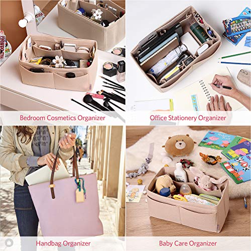 ZTUJO Felt Purse Organizer, Multi Pocket Bag in Bag Organizer For Tote & Handbag Shaper, Speedy 30, Speedy 35 and Speedy 40 (Medium, Beige)