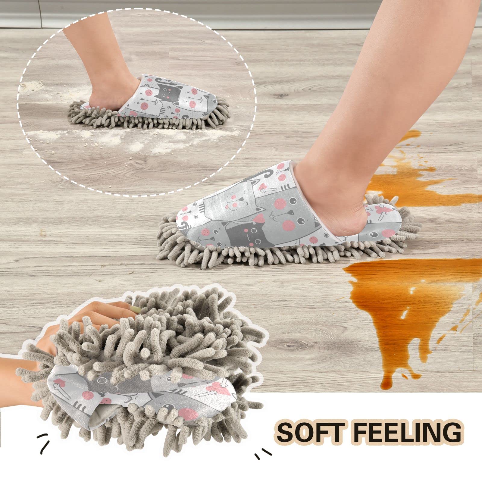Lucky Cat Mop Slippers Shoes Cover for Floor Cleaning Washable Dust Dirty Hair Cleaners Microfiber Mop Socks for Kitchen House Office