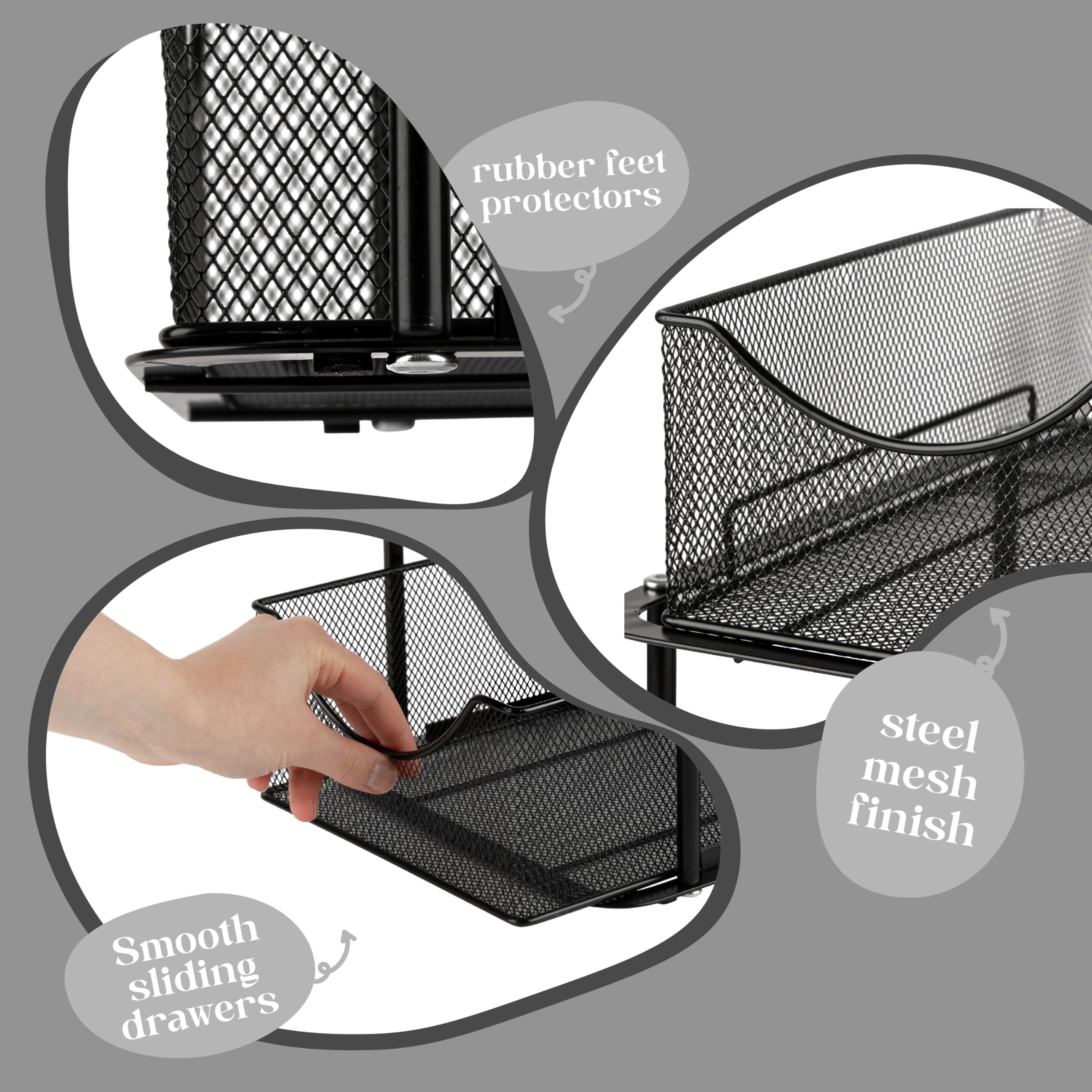 Sorbus 2 Tier Under the Sink Organizer Baskets with Mesh Sliding Drawers —Ideal for Cabinet, Countertop, Pantry, and Desktop, for Bathroom, Kitchen, Office, etc.—Made of Steel (Black)