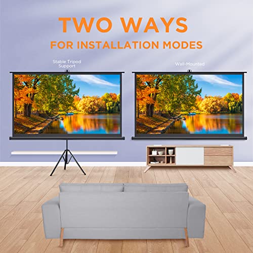 Projector Screen with Stand, 100 Inch Portable Movie Projector Screen and Stand for Outdoor/Indoor Use, 4K HD 16:9, Wrinkle-Free PVC, Easy 3-Step Setup, 1.1 Gain, 160° Viewing Angle, Quick Clean