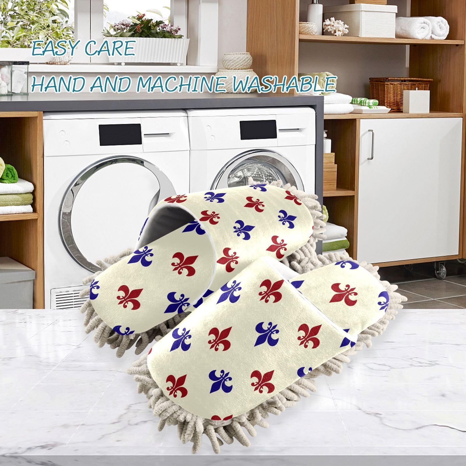 FLildon Microfiber Cleaning Slippers Mardi Gras Washable Mop Shoes Slipper for Men/Women House Floor Dust Cleaner, Size L