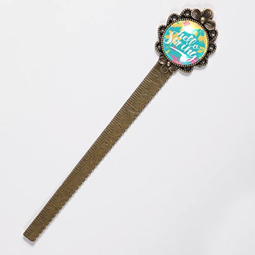 Spring Lettering Flowers Vintage Petal Bookmarks, Bronze Book Marks for Women Men Kids Teacher Student Teens