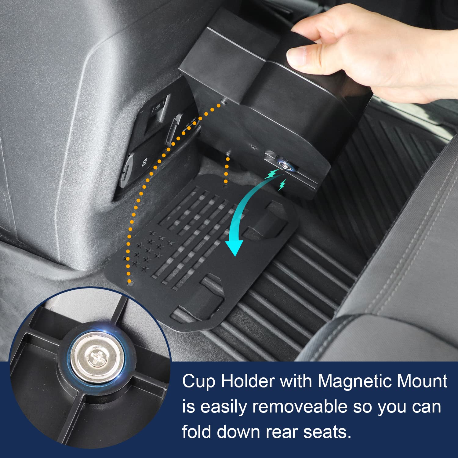 Sulokiy Rear Back Seat Dual Drink Water Cup Holder Compatible with for Ford Bronco 4 Door 2021-2023 with Magnetic Base Installation Storage Organizer Box Tray