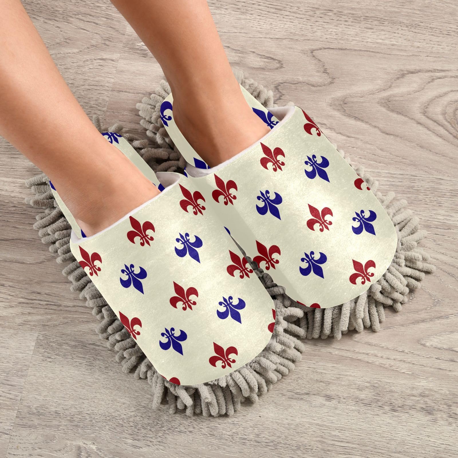 FLildon Microfiber Cleaning Slippers Mardi Gras Washable Mop Shoes Slipper for Men/Women House Floor Dust Cleaner, Size L