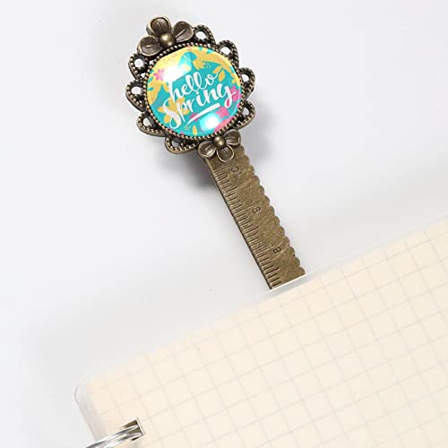 Spring Lettering Flowers Vintage Petal Bookmarks, Bronze Book Marks for Women Men Kids Teacher Student Teens