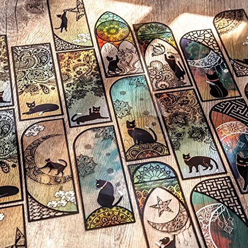 WAGA 6Pcs Retro Bookmarks PET Cute Black Cat Daily Series Reading Book Mark Page Stationery Kawaii Clips Markers Page Hand Account