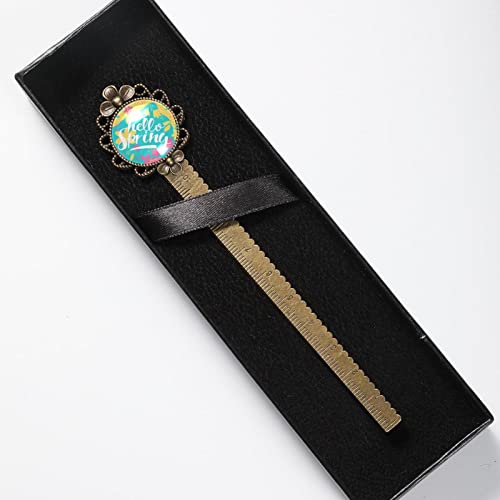 Spring Lettering Flowers Vintage Petal Bookmarks, Bronze Book Marks for Women Men Kids Teacher Student Teens