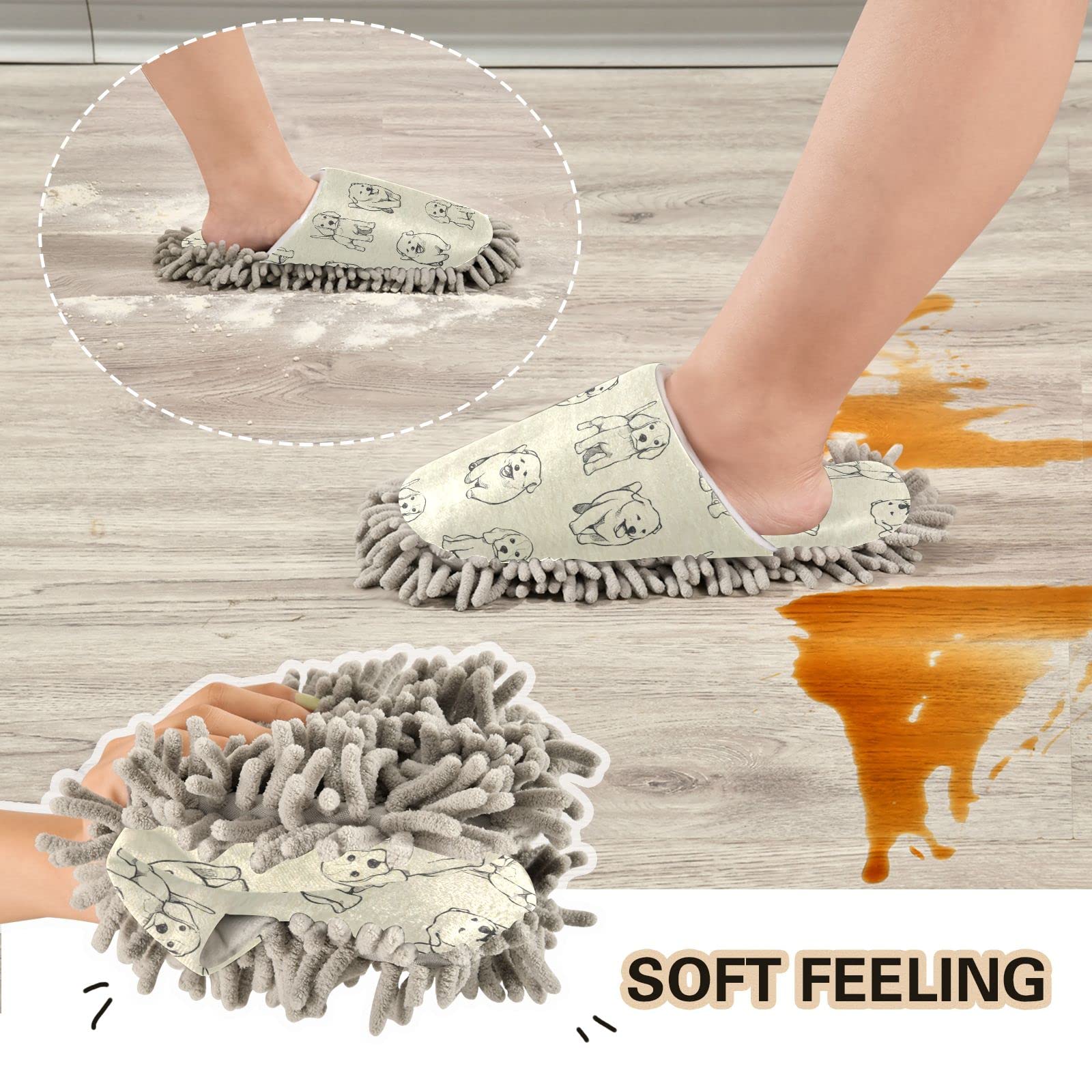 Dogs Mop Slippers Shoes Cover for Floor Cleaning Washable Hair Dust Dirty Cleaners Microfiber Mop Socks for Office House Kitchen
