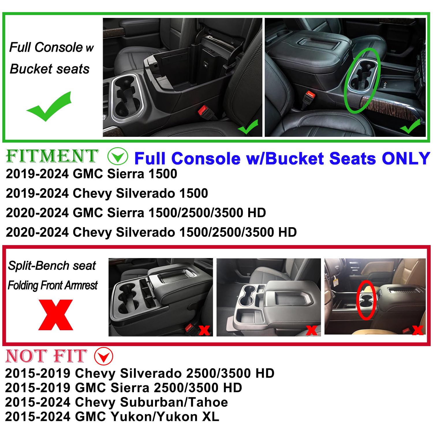 JKCOVER Center Console Organizer Tray Compatible with (2019-2023 2024) Chevy Silverado 1500/GMC Sierra 1500 and 2020-2024 Silverado/Sierra 2500/3500 HD - Full Console w/Bucket Seats ONLY,Black trim