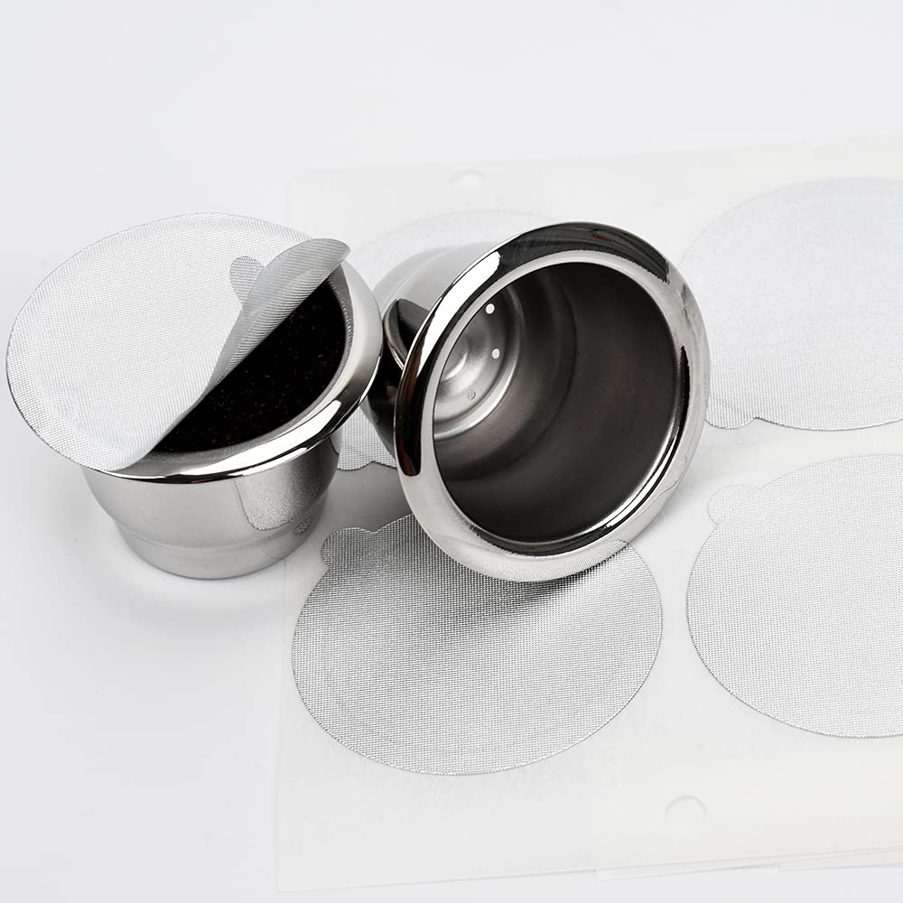 Reusable Capsules for Nespresso OriginalLine, 6pcs Refillable Espresso Pods Stainless Steel Coffee Pods Compatible for Nespresso Original Line Machines (6 Cups + 200 Lids)