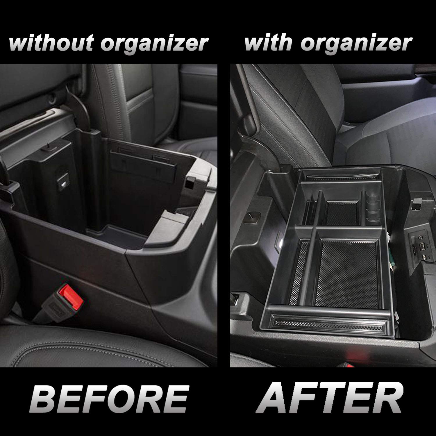JKCOVER Center Console Organizer Tray Compatible with (2019-2023 2024) Chevy Silverado 1500/GMC Sierra 1500 and 2020-2024 Silverado/Sierra 2500/3500 HD - Full Console w/Bucket Seats ONLY,Black trim
