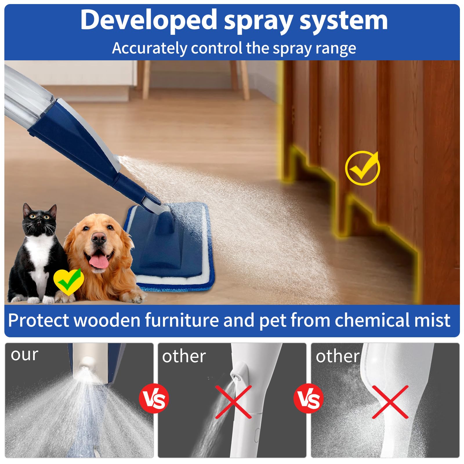 Mops for Floor Cleaning Wet Spray Mop with 14 oz Refillable Bottle and 3 Washable Microfiber Pads Home or Commercial Use Dry Wet Flat Mop for Hardwood Laminate Wood Ceramic